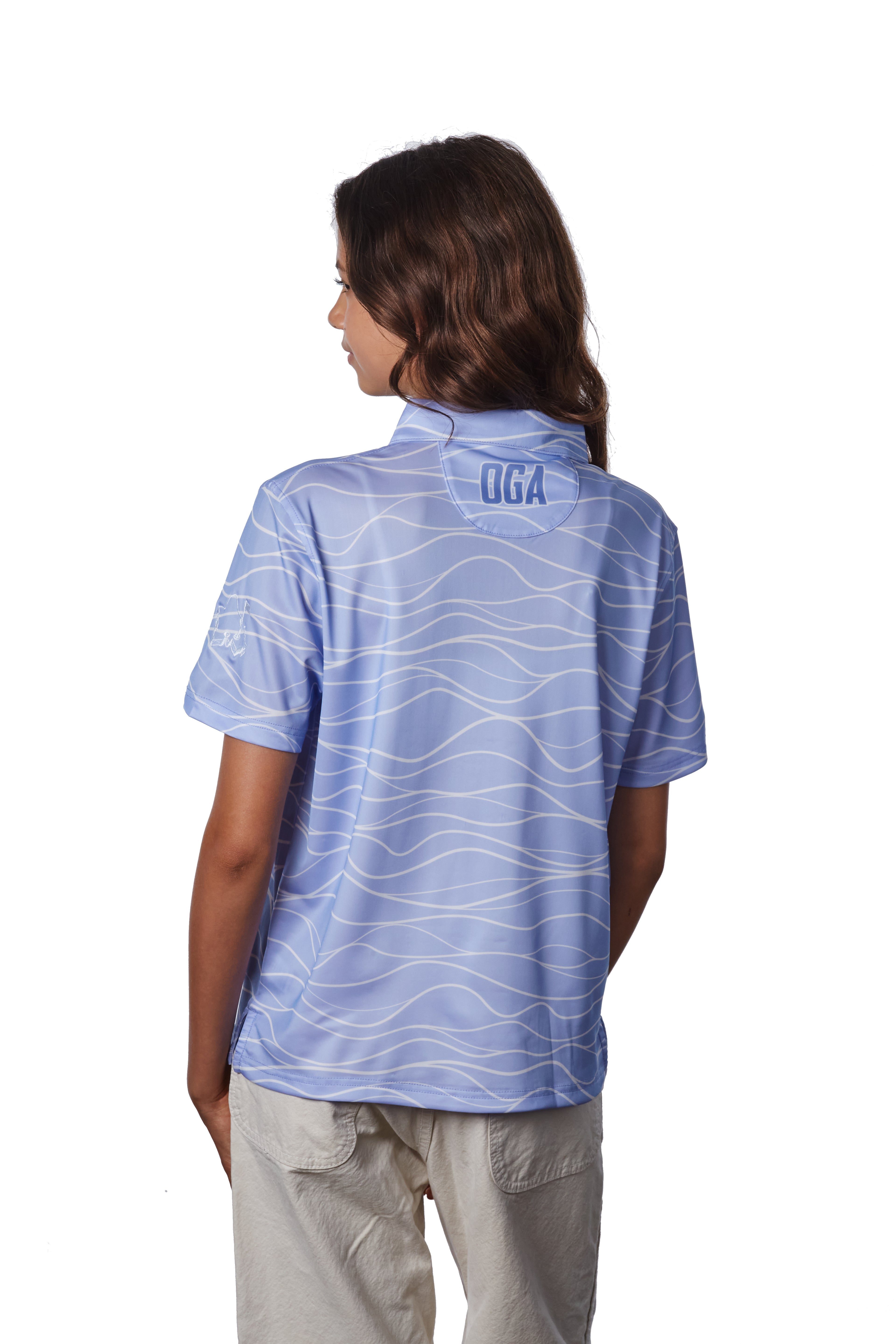 "WAVY" Lite Ube Dunes - OGA Youth Polo - Lite Ube / White – Oahu Golf Apparel