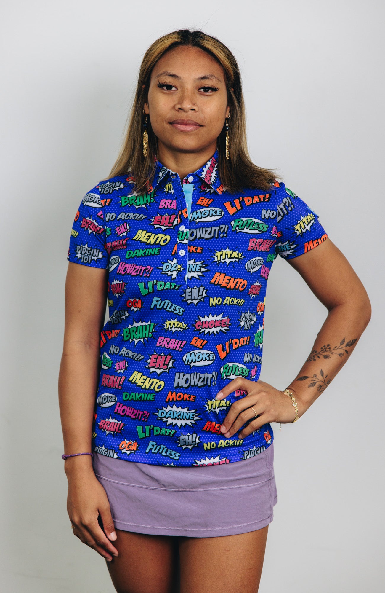 "Pidgin Too" Blue - OGA Women's Polo - Cobalt Blue – Oahu Golf Apparel